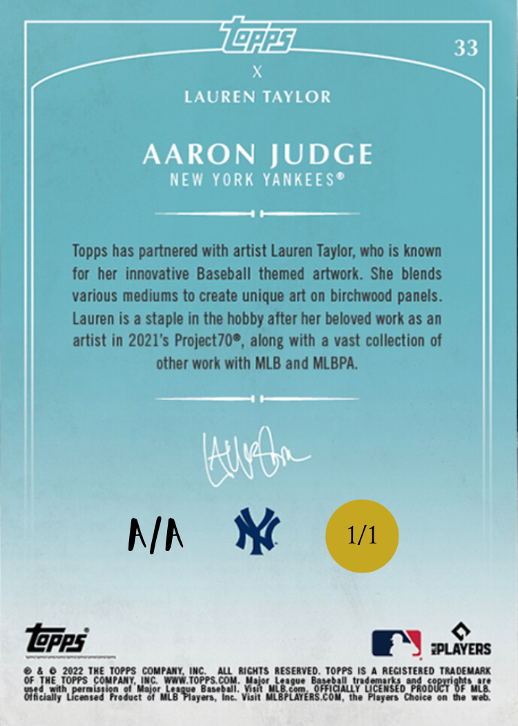 Lauren Taylor x Topps - GOLD METALLIC Artist Autographed /1 - Aaron Ju